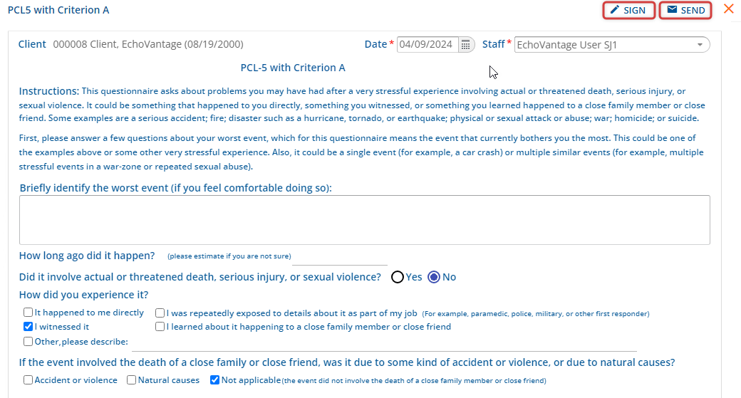 PCL-5 with Criterion A Assessment (EchoVantage)