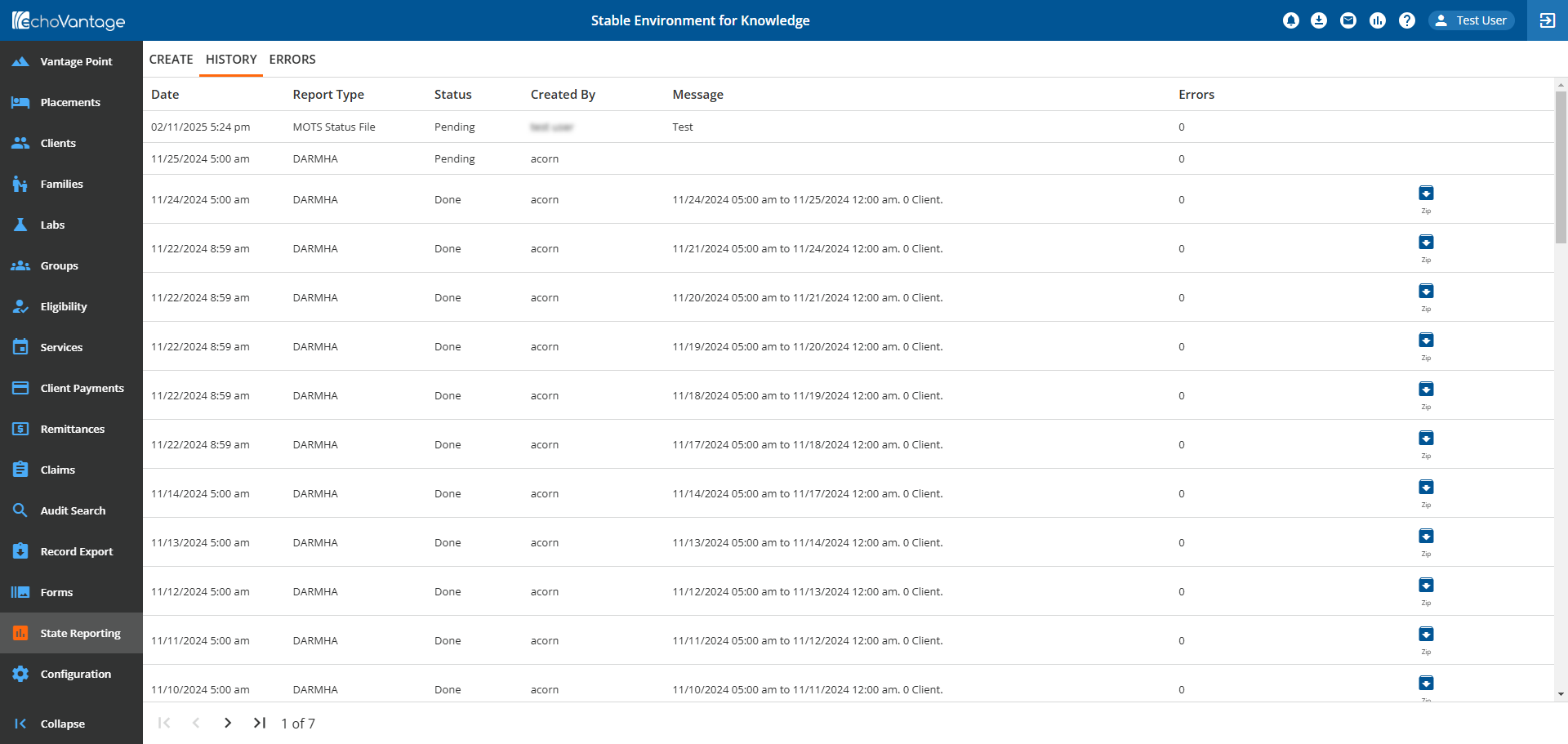 State Reporting (EchoVantage)