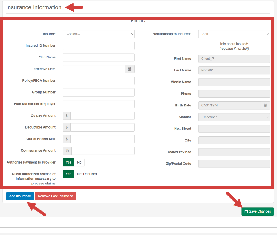 Client: Add Insurance in the Client Portal (TheraNest)