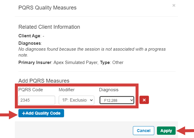 Enable PQRS Codes for Reporting to Medicare (TheraNest)