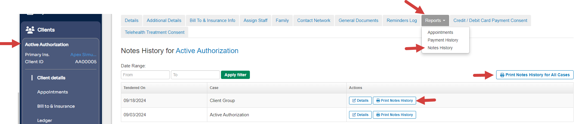 Export Client List or Data (TheraNest)