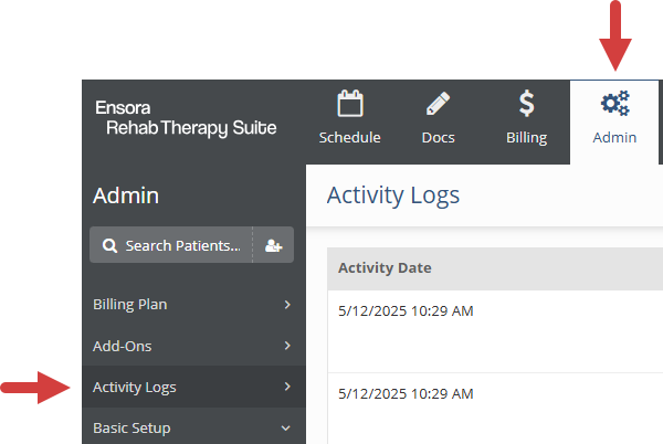 Track Appointment Changes with Activity Logs (Ensora Rehab Therapy ...
